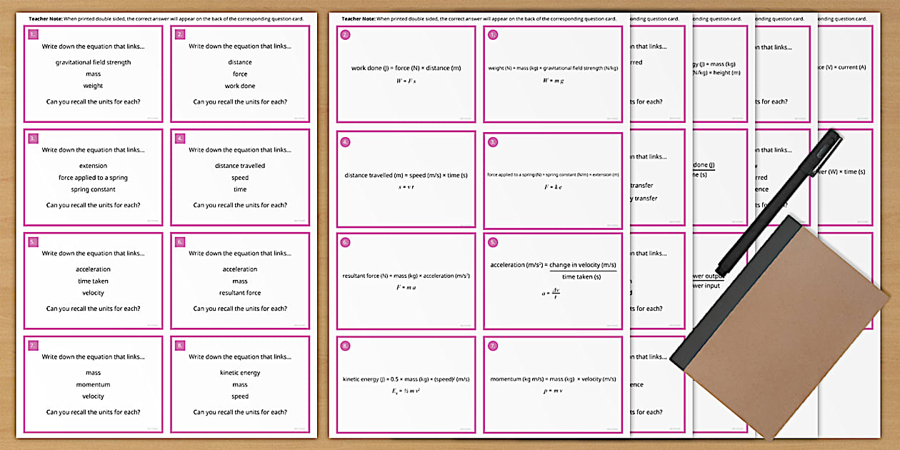 AQA Combined Science Physics Equation Flashcards - Twinkl