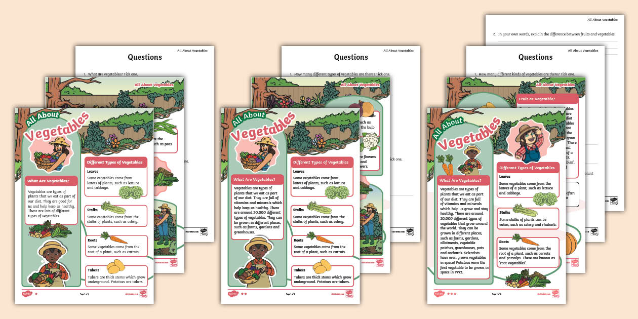 KS1 All About Vegetables Differentiated Reading Comprehension Activity