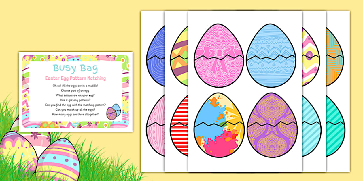 Easter Egg Pattern Matching Busy Bag Prompt Card and Resource Pack