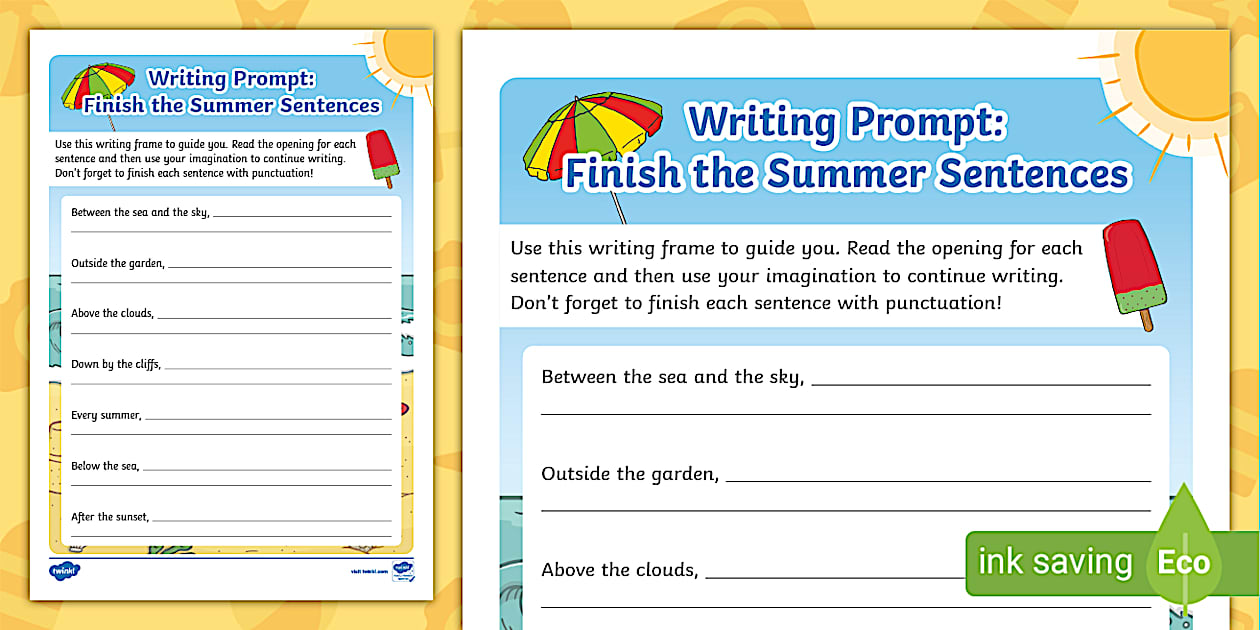Writing Prompt: Finish the Summer Sentences (Lehrer gemacht)