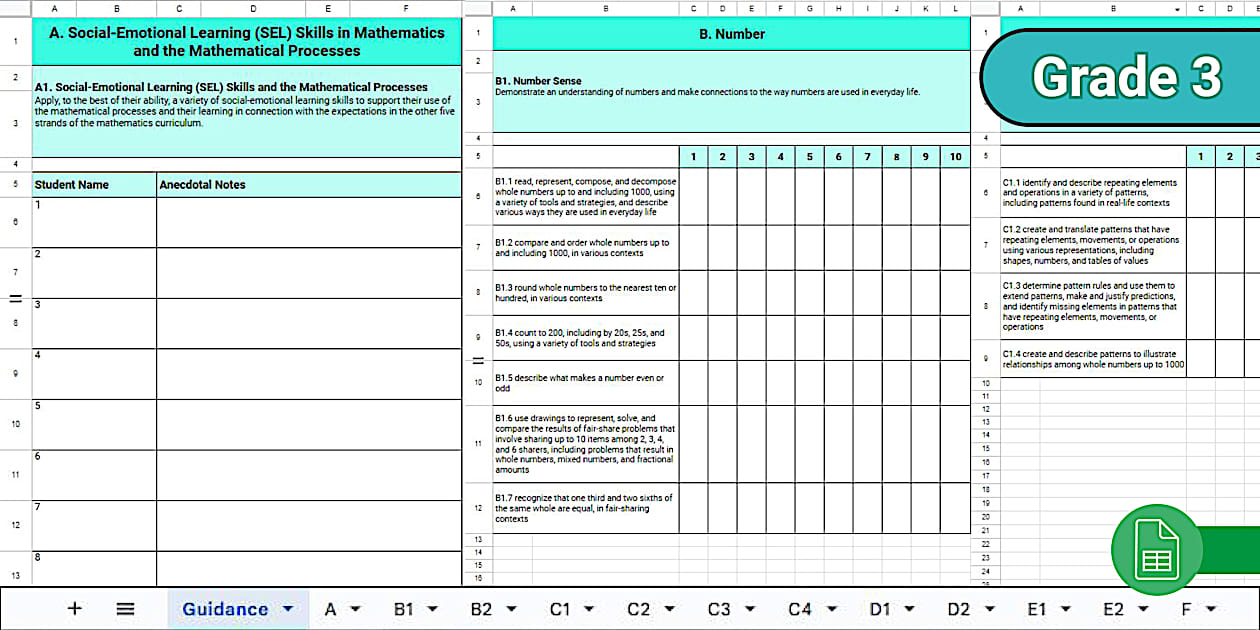 Ontario Primary Grade 3 Math Editable Recording Sheet