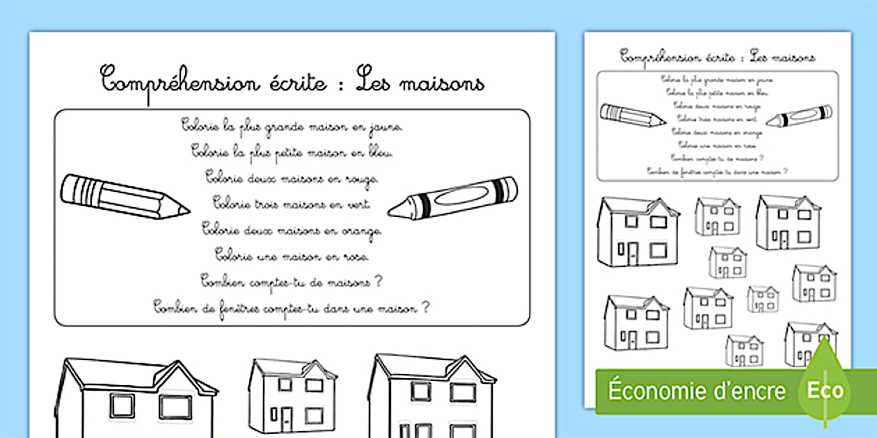 Compréhension écrite : colorier les maisons - Twinkl
