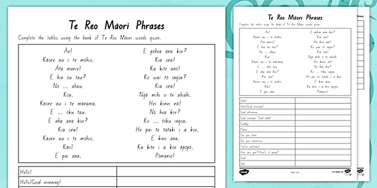 Te Reo Worksheets Māori Phrases Worksheet | Te reo activity
