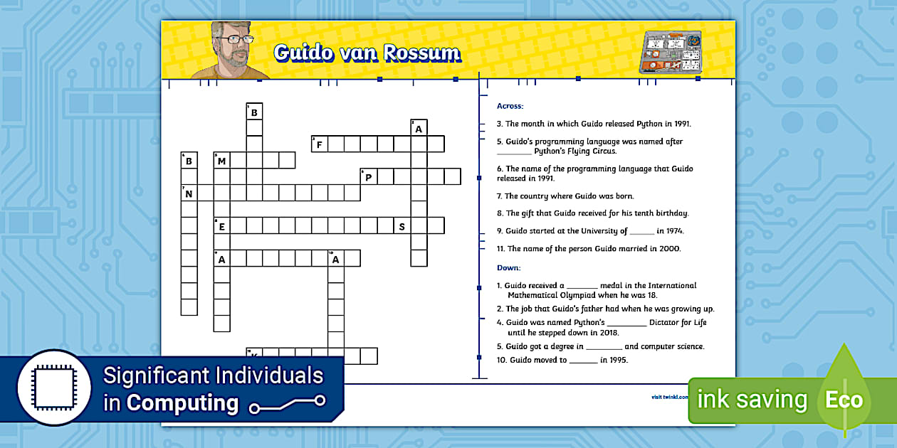 Guido van Rossum: Crossword - Twinkl UK - Computing - Twinkl