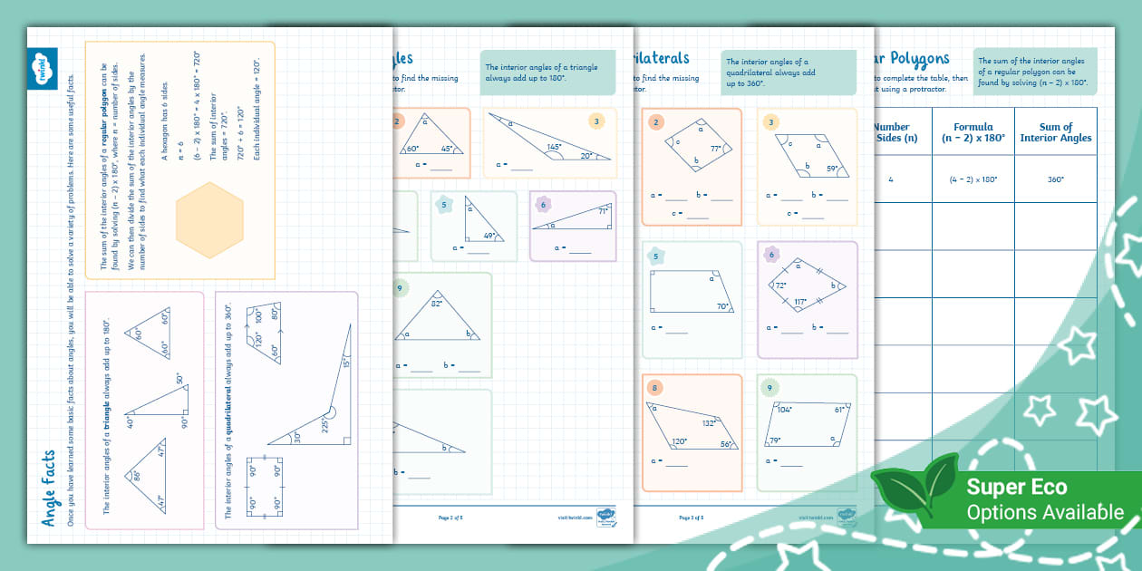 Angles in Triangles, Quadrilaterals and Polygons (Ages10-11)