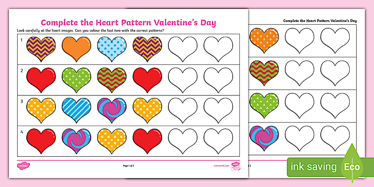 Complete the Heart Pattern Valentine's Day KS1 - Twinkl