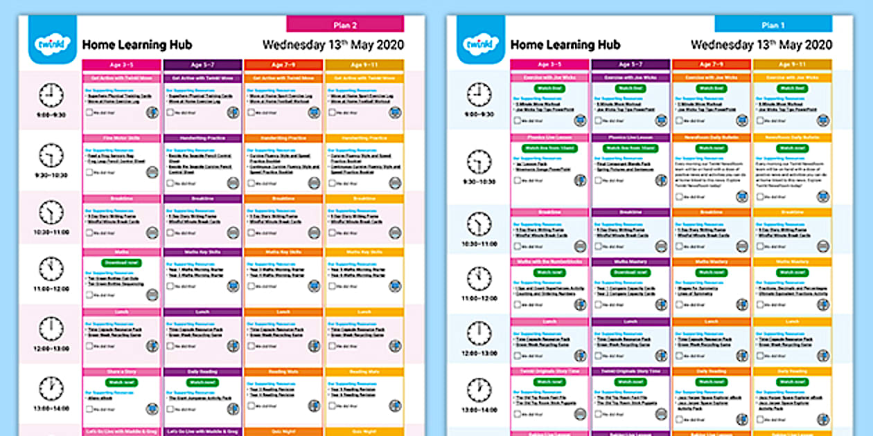 Home Learning Hub Daily Plan Wednesday 13th May - Twinkl