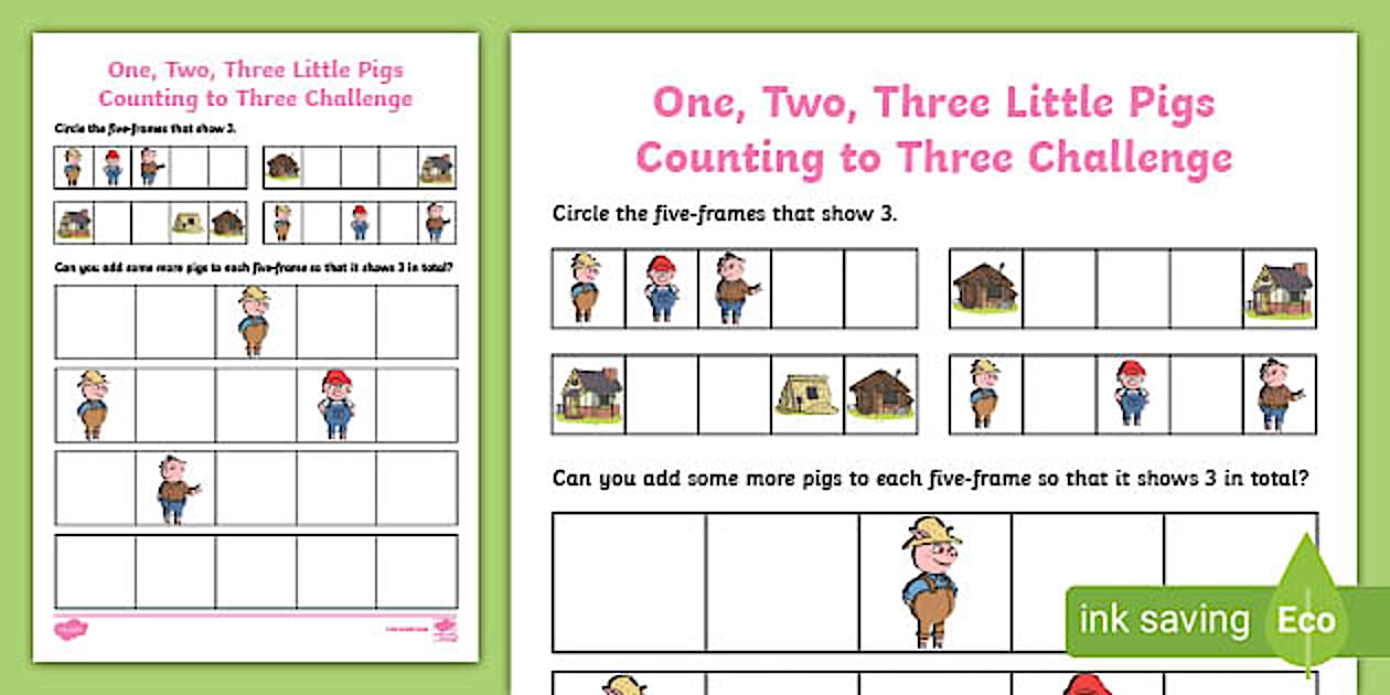 👉 One, Two Three Little Pigs Counting to Three Challenge