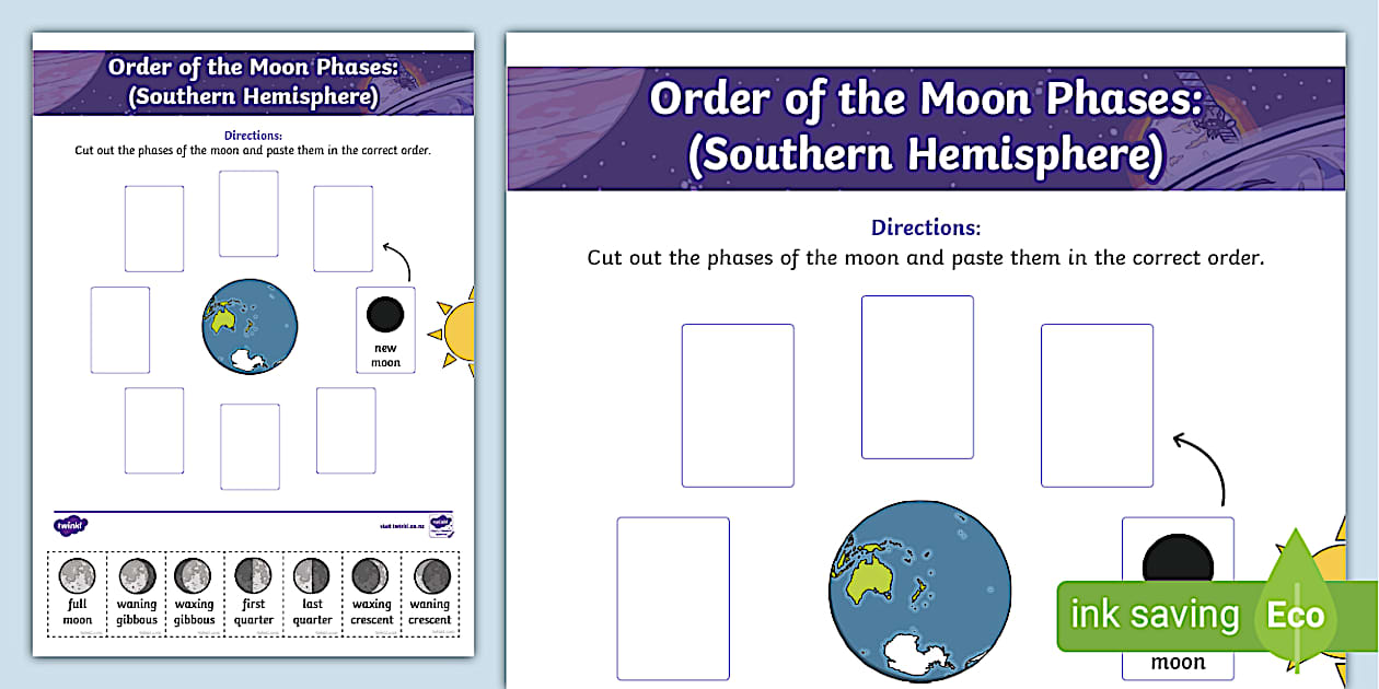 Order of the Moon Phases Activity Southern Hemisphere