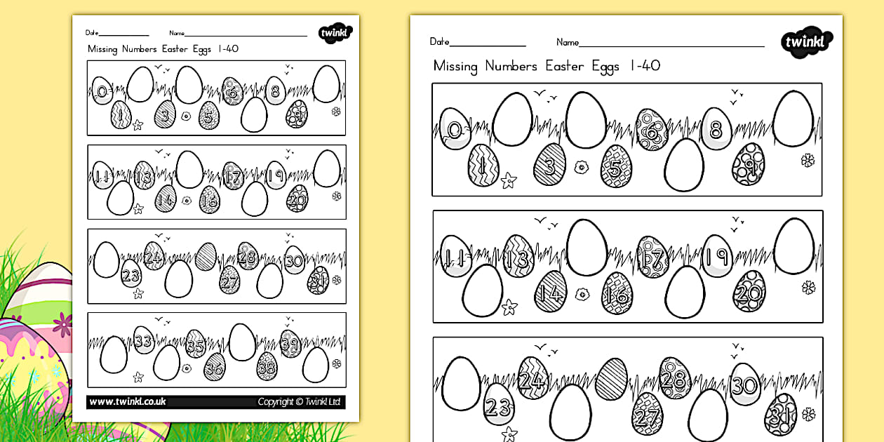 Missing Numbers Easter Eggs Worksheet 0 40 - Twinkl