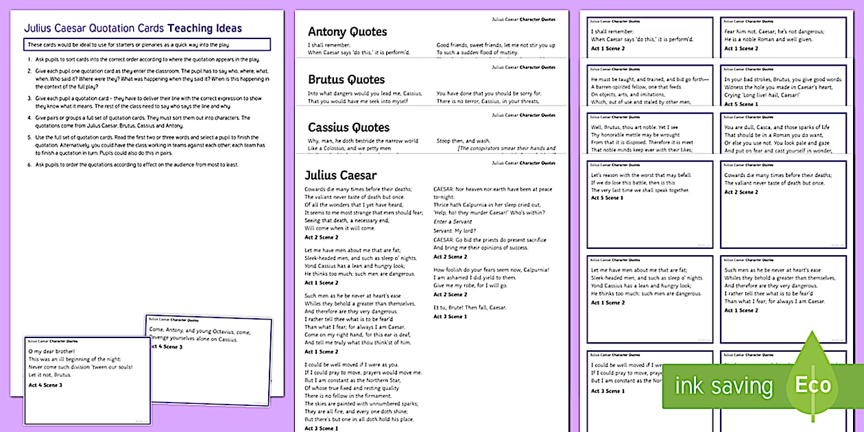 Julius Caesar Quotes Revision Resource Pack (teacher made)