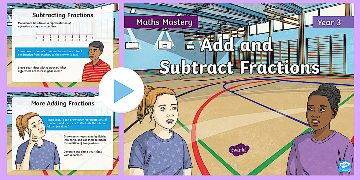 Year 3 Add and Subtract Fractions Maths Mastery PowerPoint
