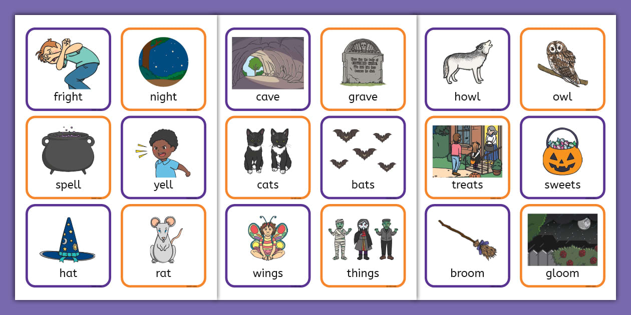 ハロウィンのフォニックス ライム マッチングカード Halloween Phonics Rhyming Matching Cards with ...