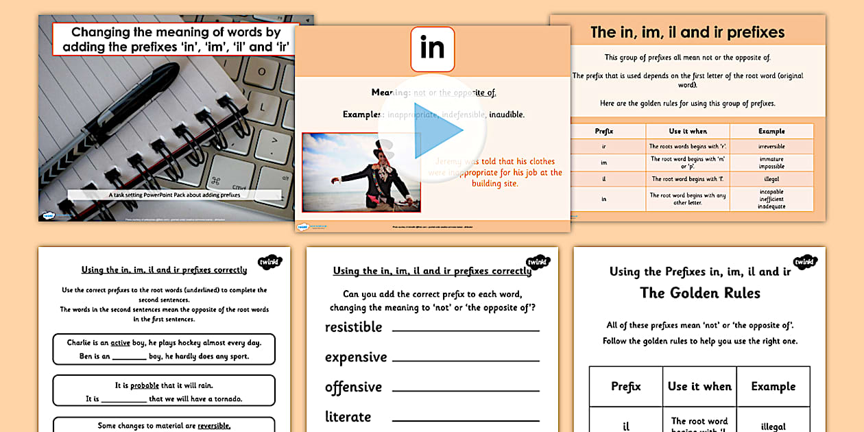 'in-', 'im-', 'ir-' and 'il-' Prefix Words - Lesson Pack
