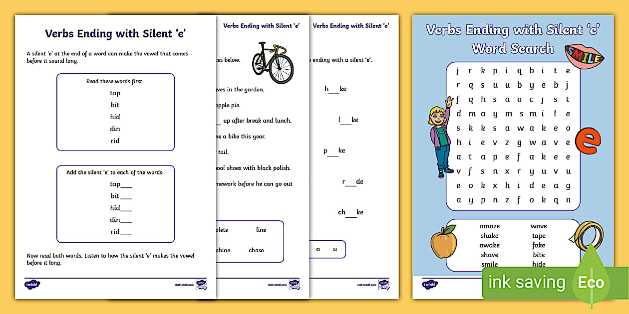 Verbs Ending in Silent 'e' Activity Sheets | Twinkl - Twinkl