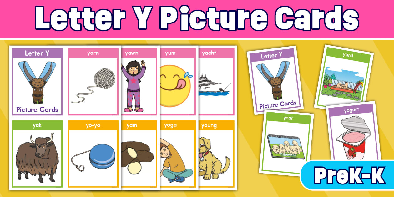 Letter Y Picture Cards for PreK-K