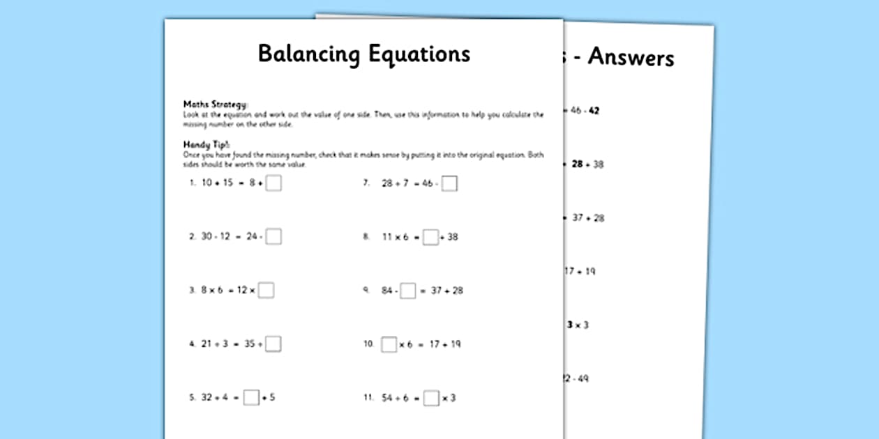 Grade 5 Balancing Equations Worksheet / Worksheet - Twinkl