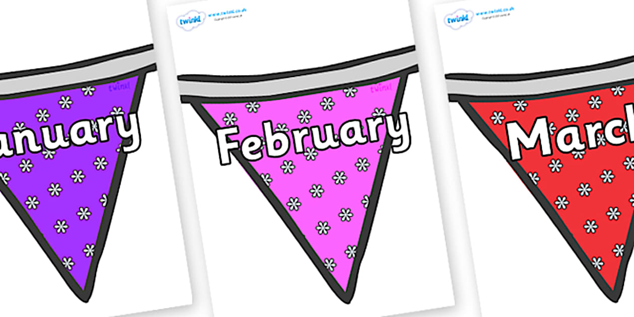 Months of the Year on Bunting (Flowers1) (teacher made)