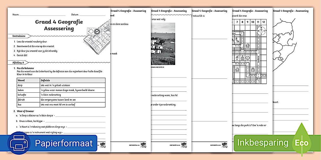 Graad 4 - Geografie - Assessering (teacher made) - Twinkl