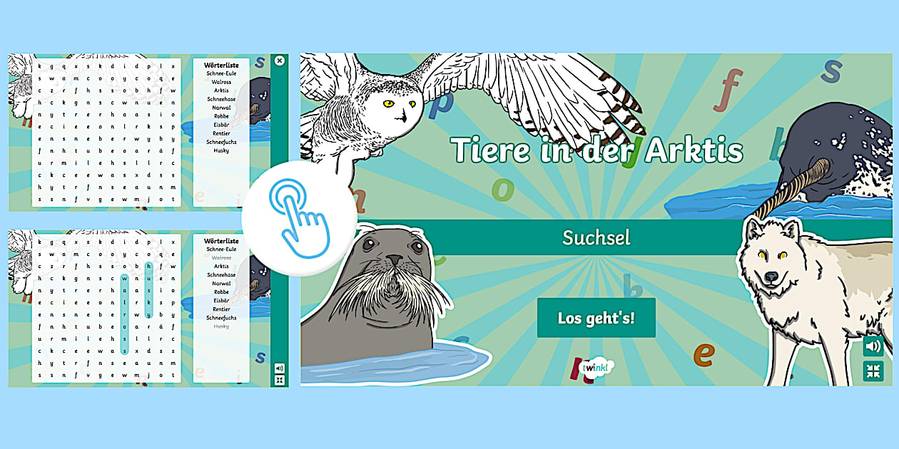 Tiere in der Arktis - Interaktive Suchsel - Twinkl