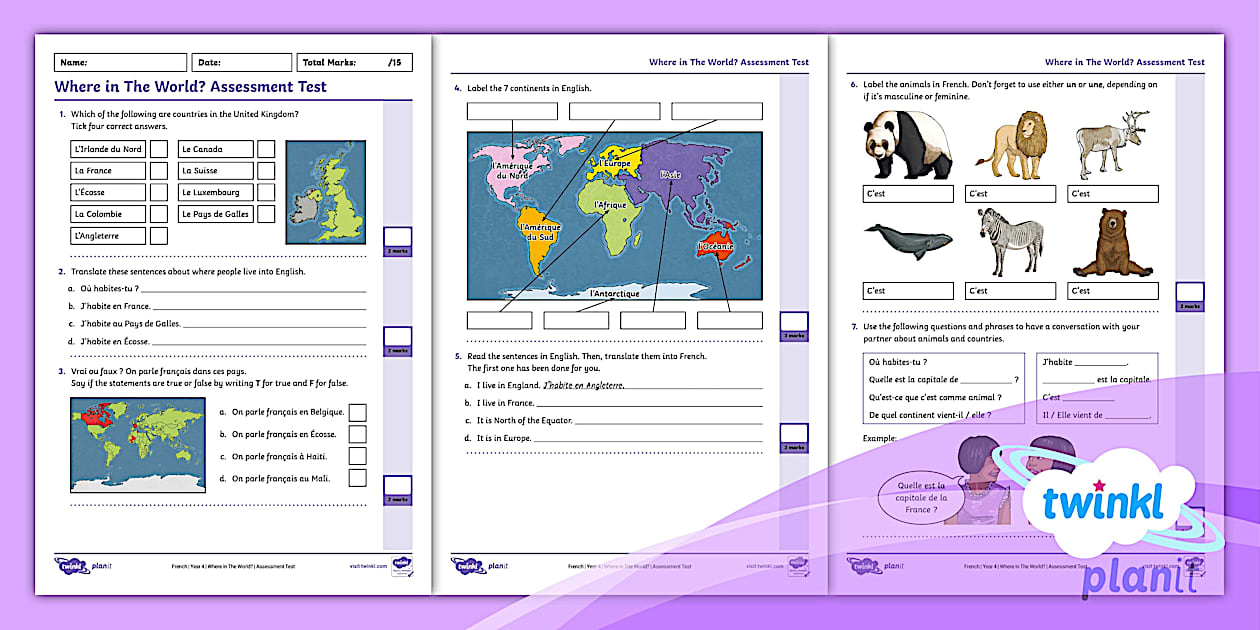 👉 French: Where in The World?: Year 4 Assessment Test