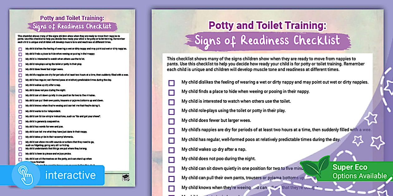 Potty and Toilet Training Signs of Readiness Checklist