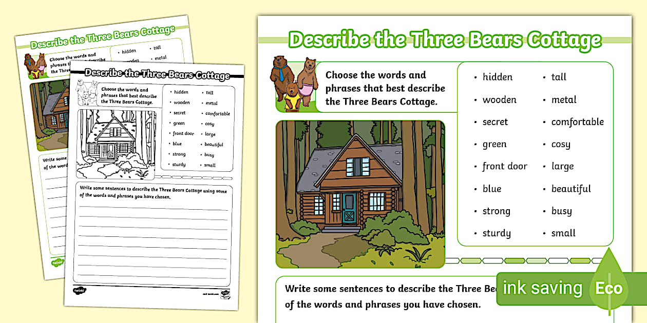 Describe the Three Bears Cottage Worksheet