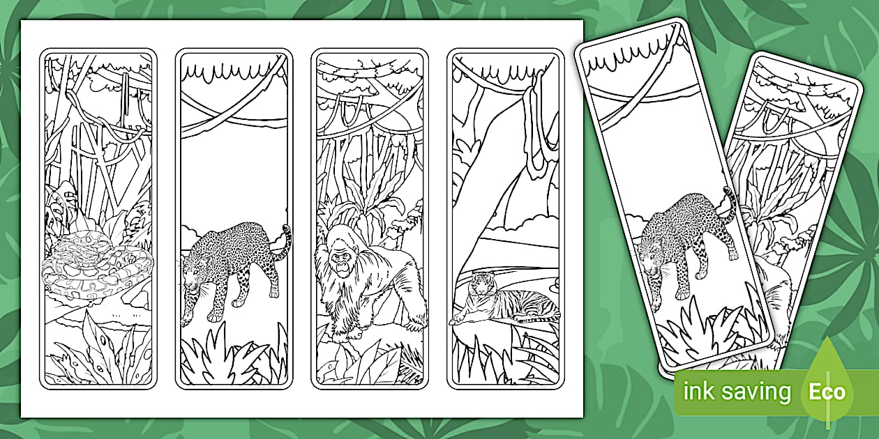 Jungle Colouring Bookmarks (teacher made) - Twinkl