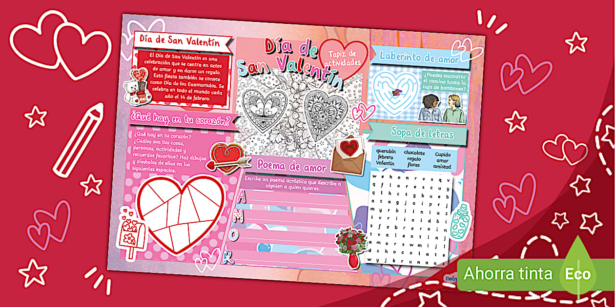 Tapiz de actividades: San Valentín (teacher made) - Twinkl
