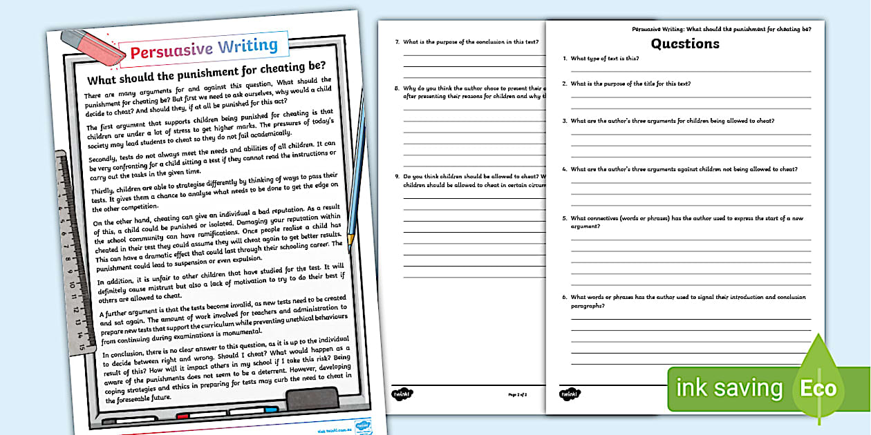 Punishment For Cheating? | Persuasive Writing Activity