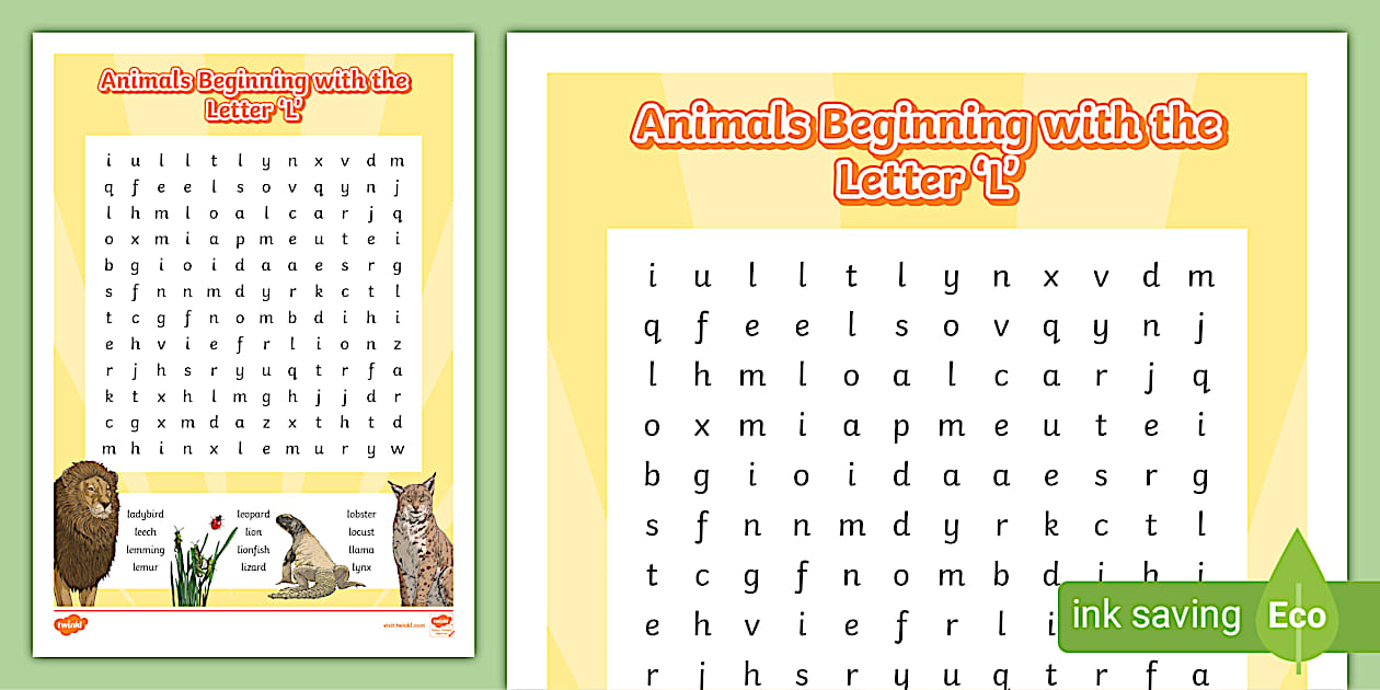 Animals Beginning with the Letter 'L' Word Search - Twinkl