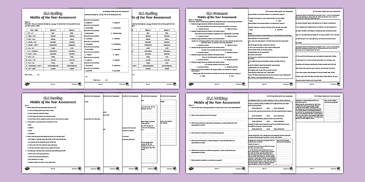 Sixth Grade Middle of the Year ELA Assessment Pack - Twinkl