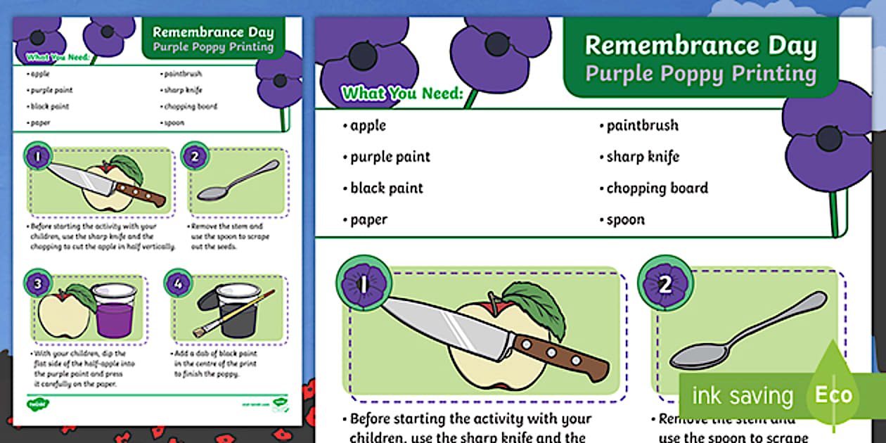 Purple Poppy Remembrance Day Printing Craft Instructions