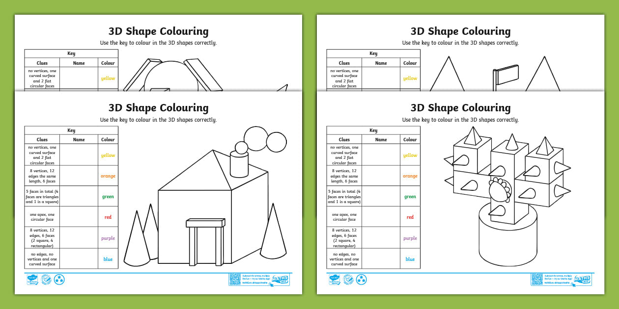 Colour by 3D Shapes - Printable Maths Resources - Twinkl