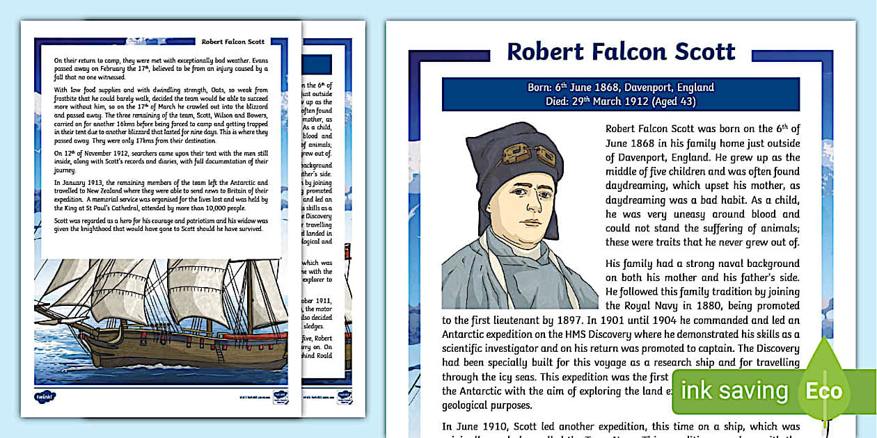 Robert Falcon Scott Fact File (teacher made) - Twinkl