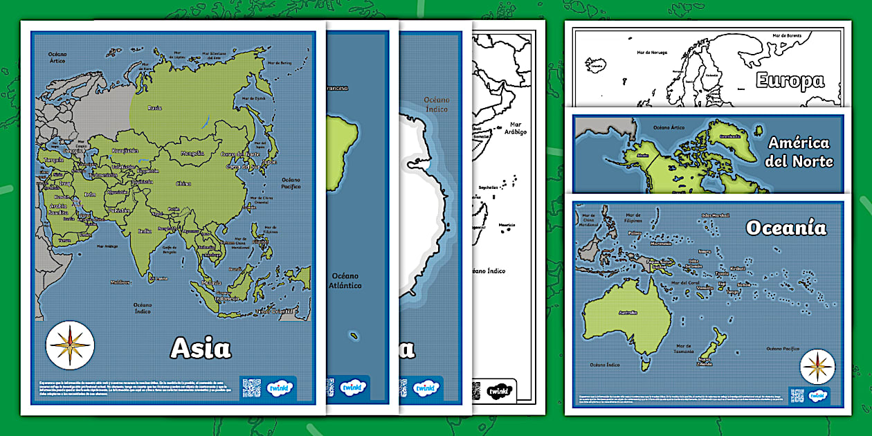 Paquete de mapas: Los continentes con nombres - Twinkl