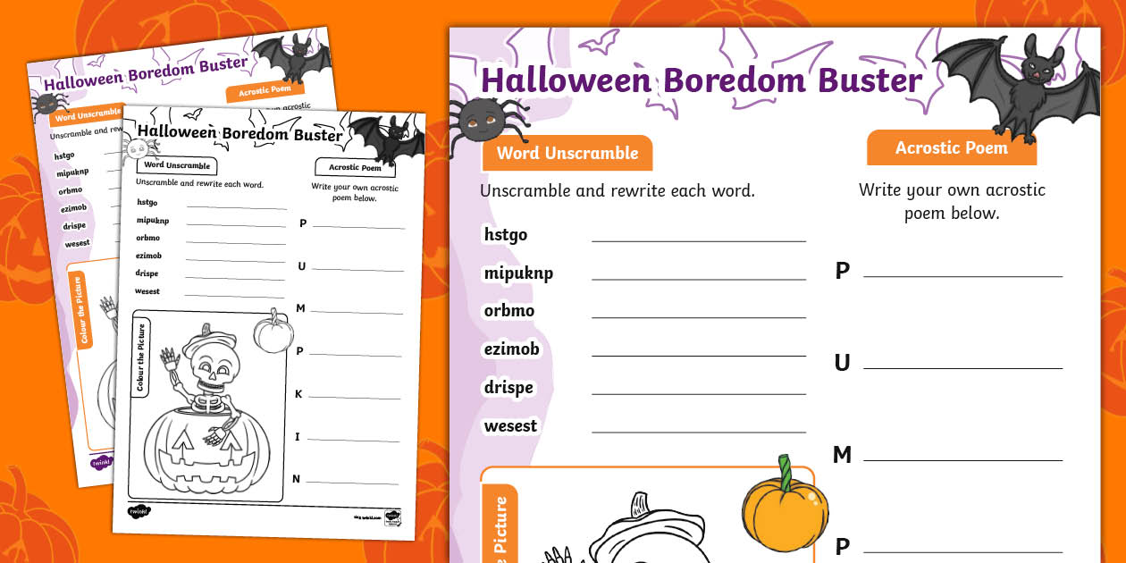 Halloween Boredom Buster Worksheet - Twinkl