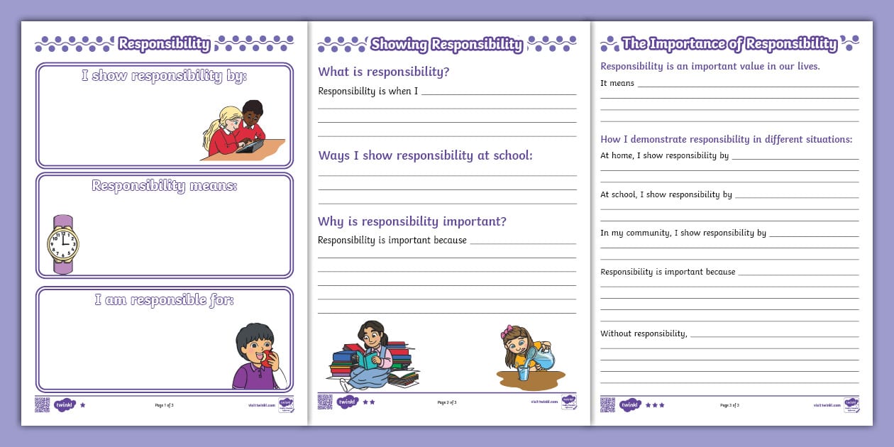 Values Writing Frames - Responsibility (teacher made)