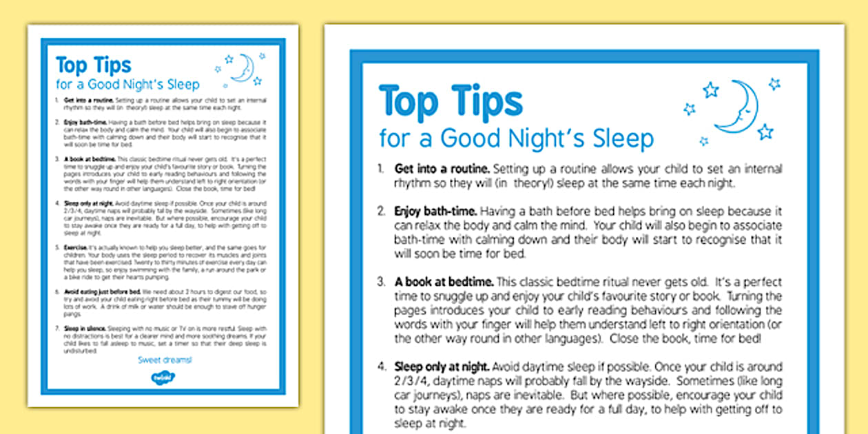 Black and White Top Tips for a Good Night's Sleep Children