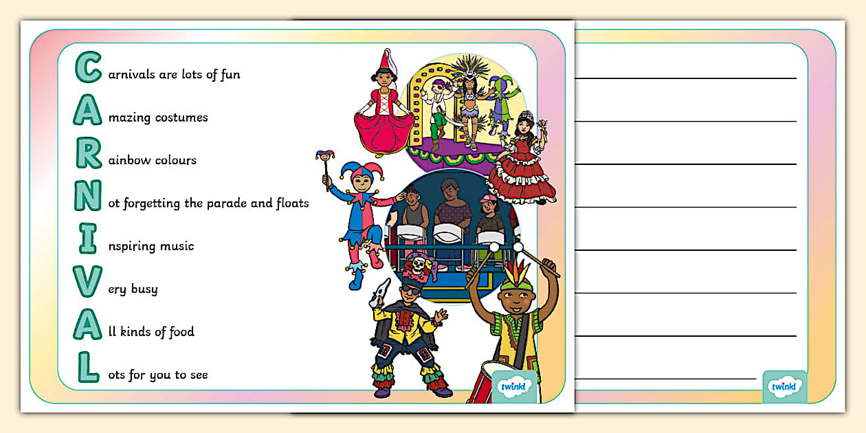 Carnival Acrostic Poem Example - KS1 (Teacher-Made) - Twinkl