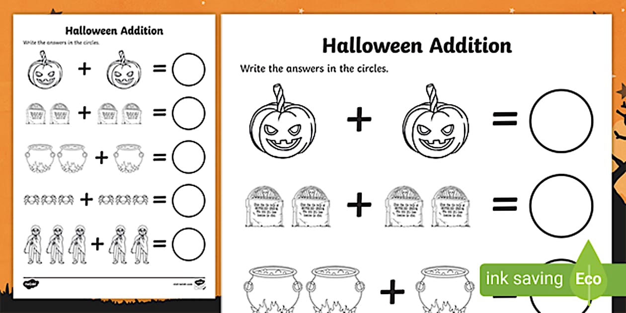 Black and White Halloween Addition Worksheet (teacher made)