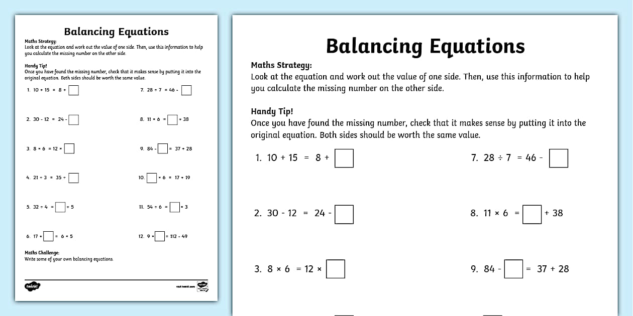 Dyslexic Year 5 Balancing Equations Worksheet - Twinkl