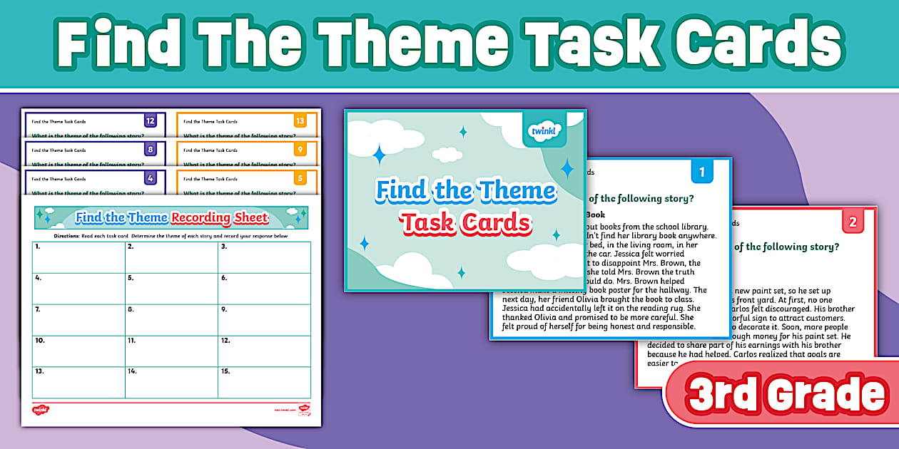 Third Grade Reading Strategies: Find the Theme Task Cards