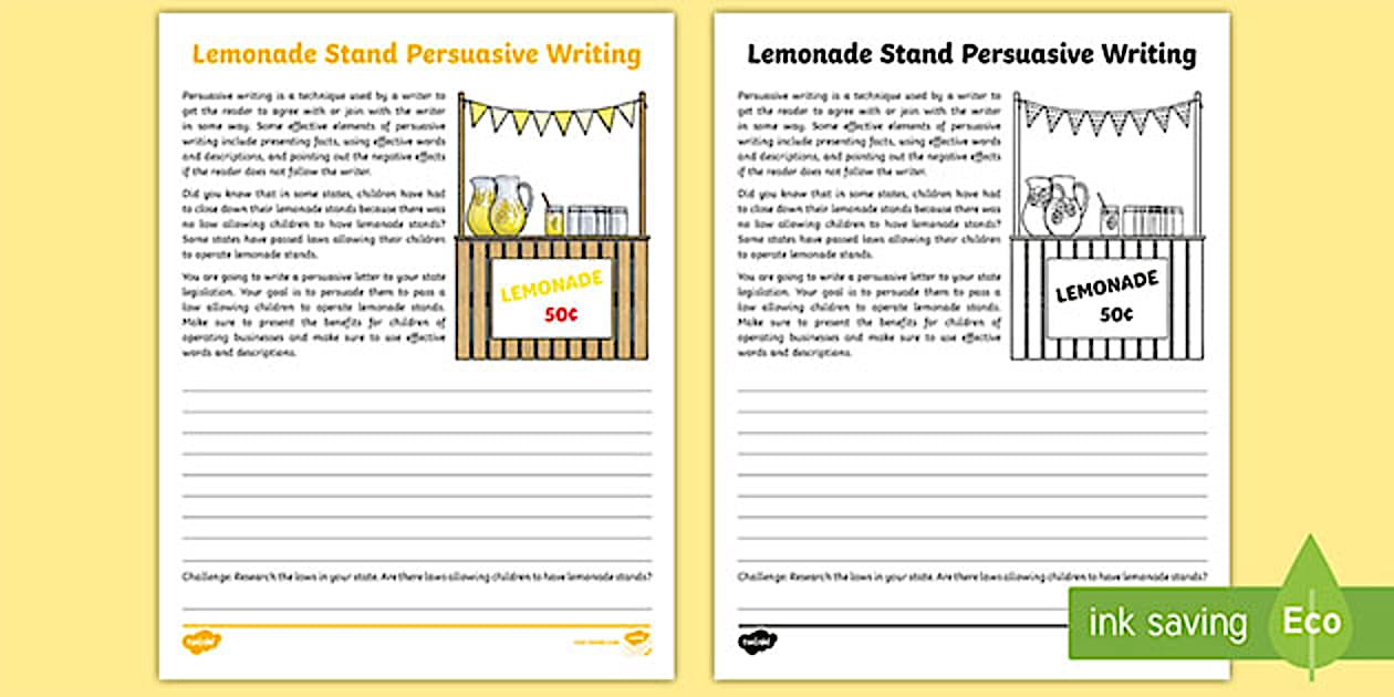 Lemonade Stand Letter to State Legislation Template - Twinkl