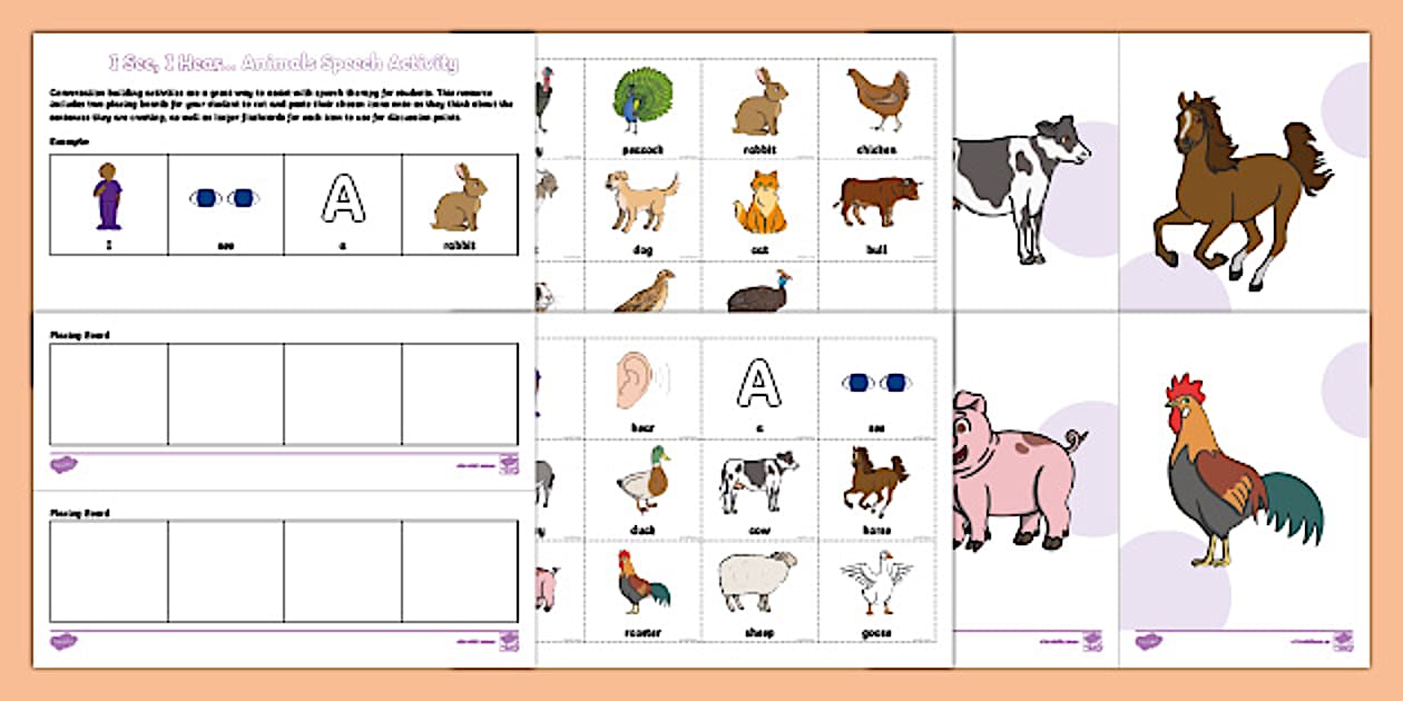 I See, I Hear ... Animals Speech Activity (teacher made)