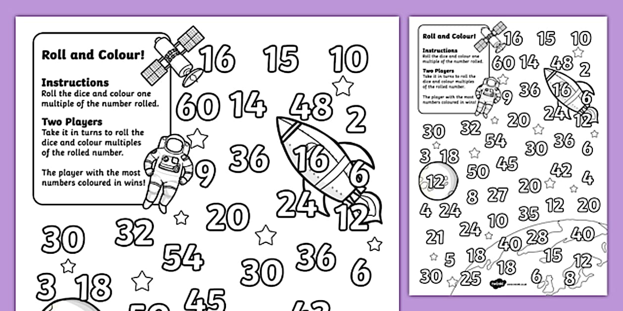 Lower Ability Space Themed Multiplication Roll and Colour Activity (One ...