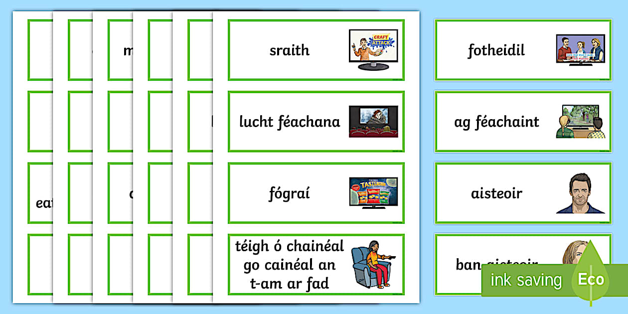 Television Vocabulary Word Cards Gaeilge (teacher made)