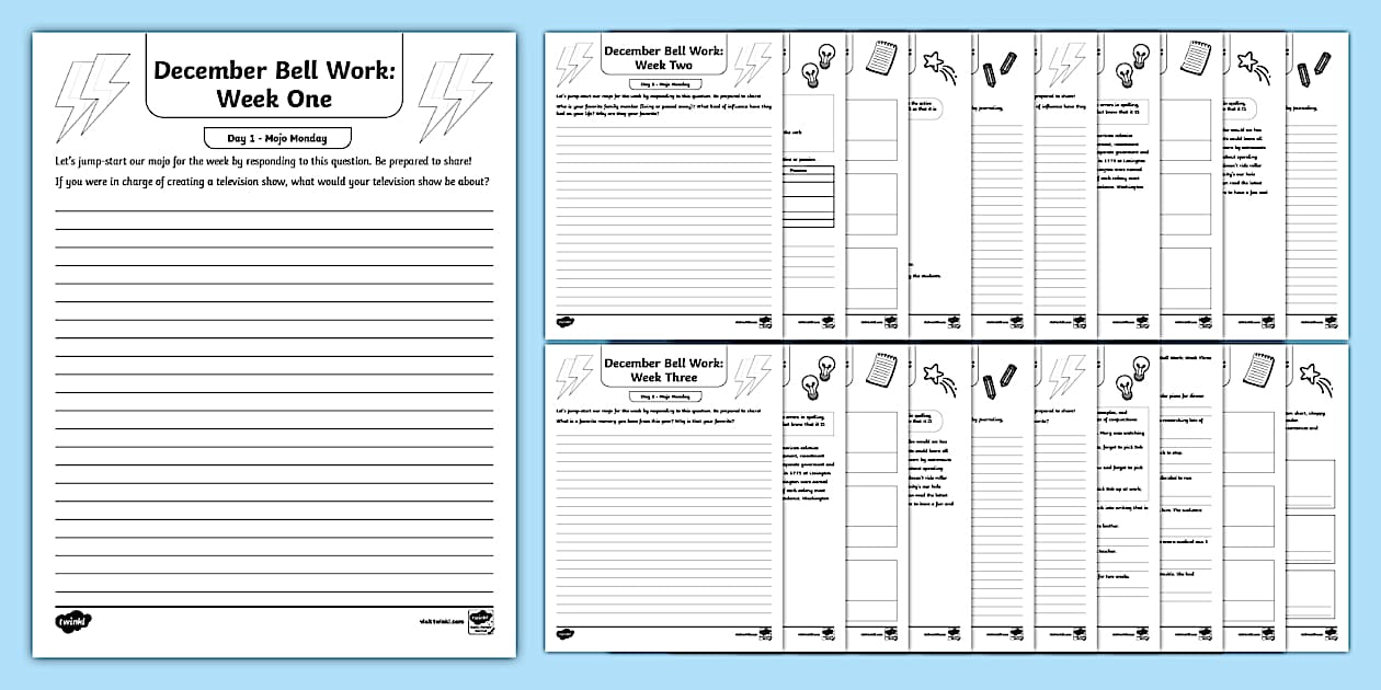 Seventh Grade ELA December Bell Work Bundle (teacher made)