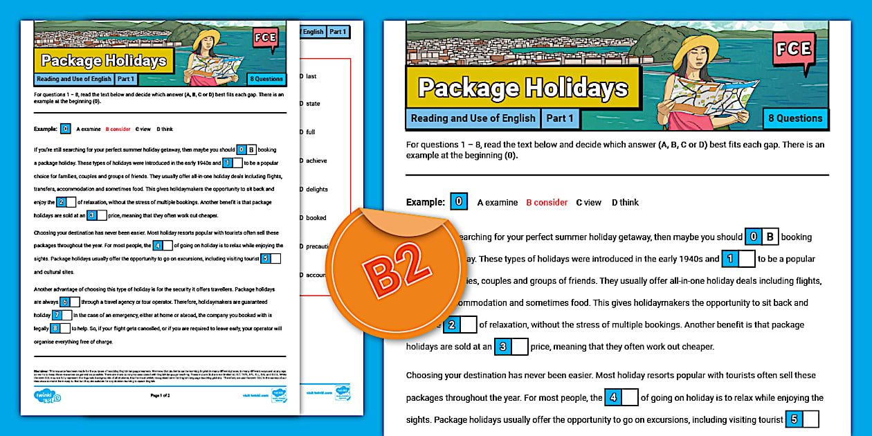 B2 First Reading and Use of English Part 1- Package Holidays