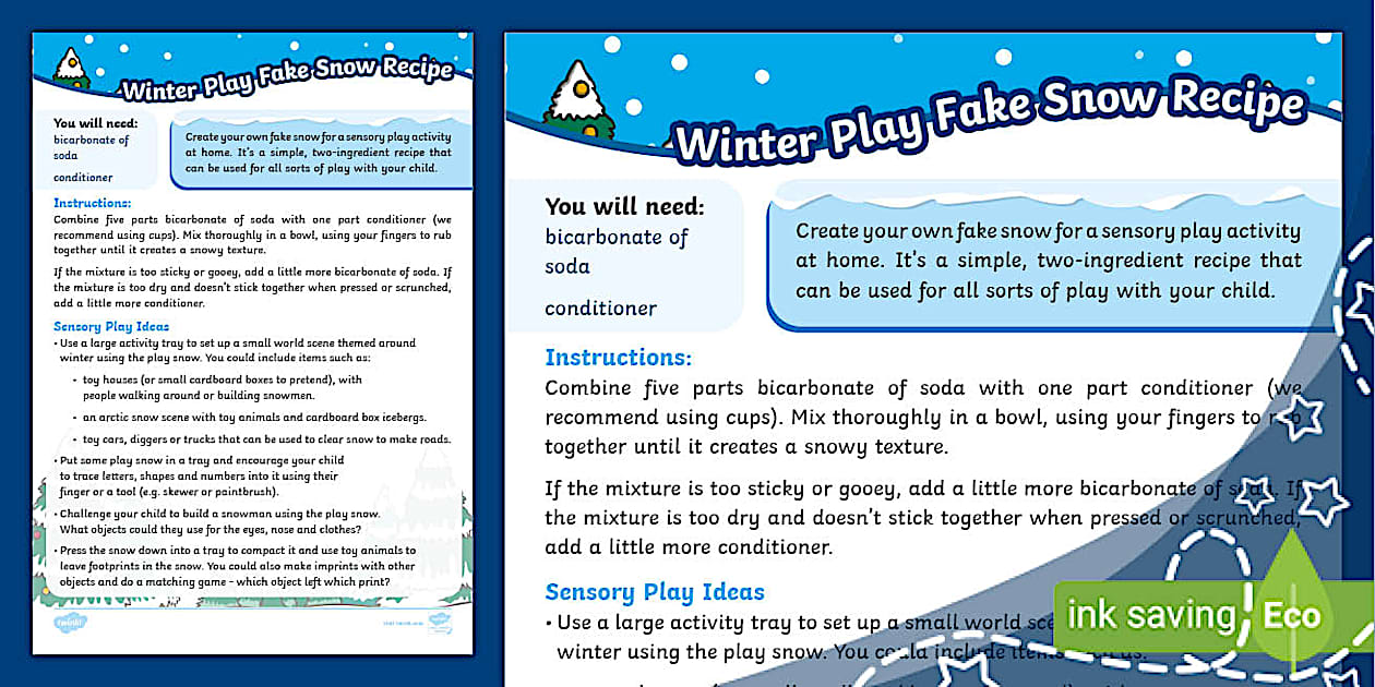 Winter Play Fake Snow Recipe (teacher made) - Twinkl